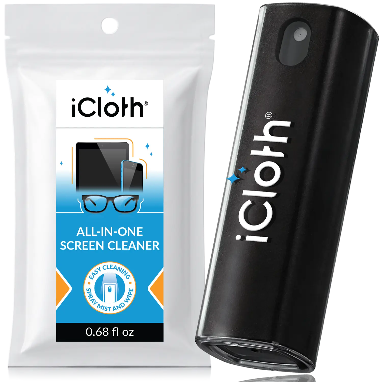 iCloth 2-in-1 Screen Cleaner Spray with Built-In Microfiber Cloth – 20